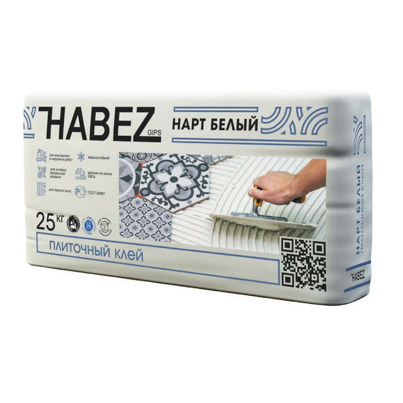 Клей плиточный морозостойкий Habez-Gips "НАРТ БЕЛЫЙ", 25 кг, Россия ...
